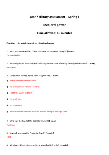 Medieval Assessment | Teaching Resources