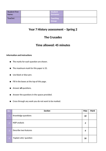 Crusades Assessment | Teaching Resources