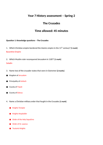 Crusades Assessment | Teaching Resources