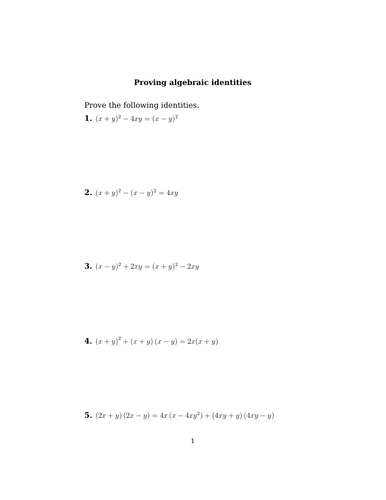 Proving algebraic identities worksheet (with solutions) | Teaching ...