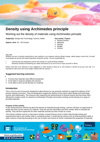 Density using Archimedes' principle | Teaching Resources