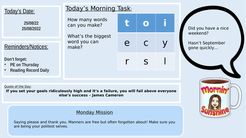 Updated Editable Morning Slides (UKS2) AUTUMN 1 (8 Weeks) | Teaching ...