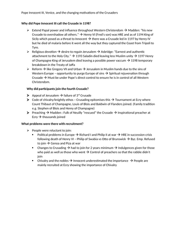 Full set of Fourth Crusade revision notes | Teaching Resources