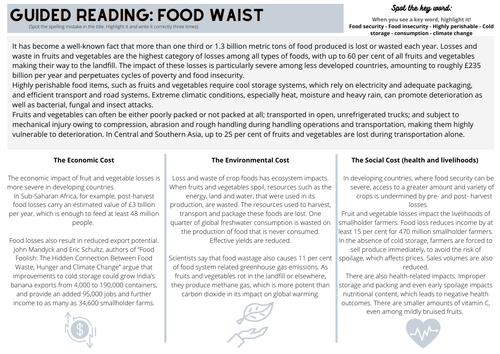 Guided Reading: Food Waste Food Technology | Teaching Resources