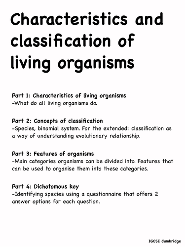 IGCSE Biology Cambridge (CIE): Characteristics and classification of ... IGCSE Biology Cambridge (CIE): Characteristics and classification of ...