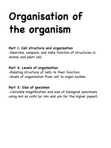 IGCSE CIE Organisation of the organism | Teaching Resources