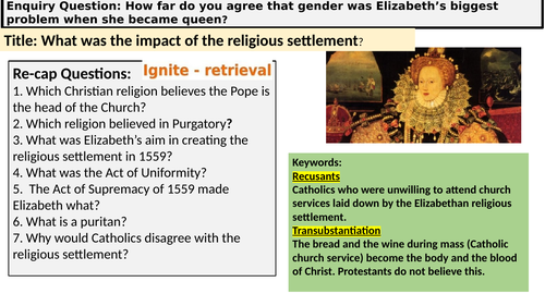 GCSE History Elizabeth Edexcel - Impact of Religious Settlement ...
