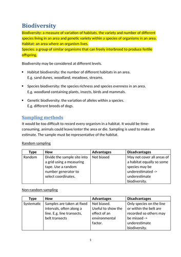 OCR A-Level Biology Biodiversity Revision Notes | Teaching Resources OCR A-Level Biology Biodiversity Revision Notes | Teaching Resources