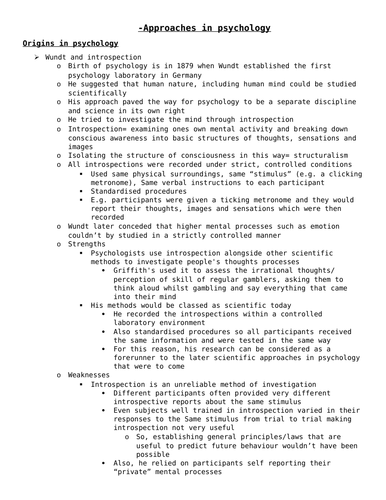 a level aqa APPROACHES psychology revision notes | Teaching Resources