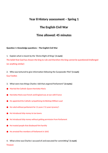 The English Civil War Assessment | Teaching Resources