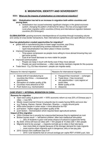 Migration, Identity and Sovereignty Notes Edexcel A Level Geography ...