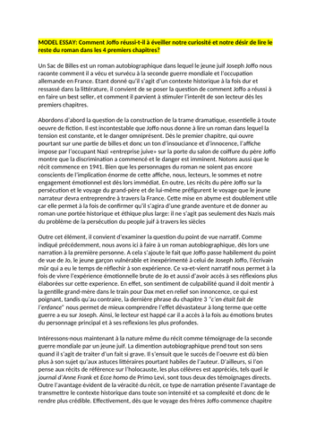 Un Sac de Billes model essay | Teaching Resources