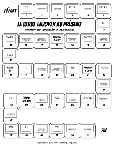 Conjugate Envoyer - Present Tense French Conjugation Board Game ...