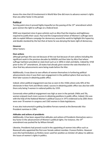 A Level History OCR Complete Women Civil Rights Notes and essay plans ...