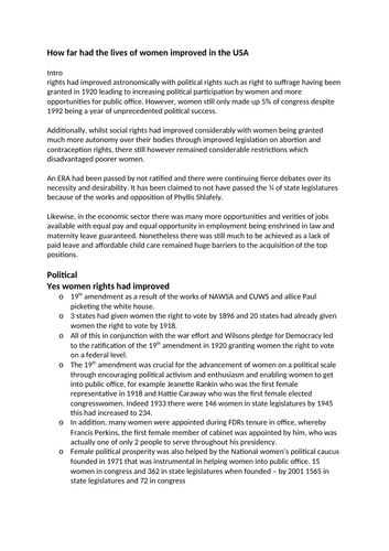 A Level History OCR Complete Women Civil Rights Notes and essay plans ...