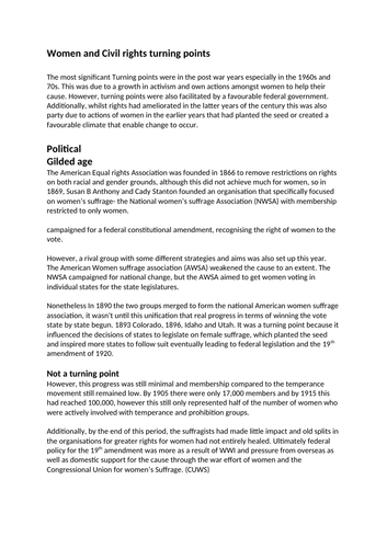 A Level History OCR Complete Women Civil Rights Notes and essay plans ...
