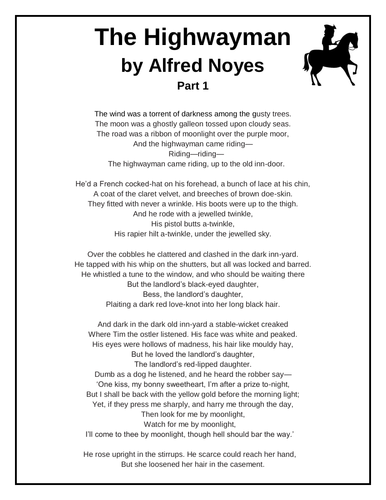 English- The Highwayman KS2 Figurative Language | Teaching Resources