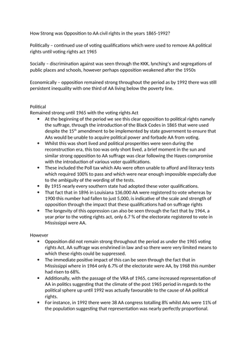 OCR AA Civil Rights 1865-1992 notes and essay plans | Teaching Resources