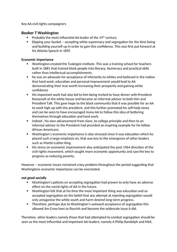 OCR AA Civil Rights 1865-1992 notes and essay plans | Teaching Resources