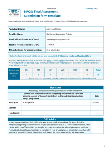 NPQSL final submission - PASS | Teaching Resources