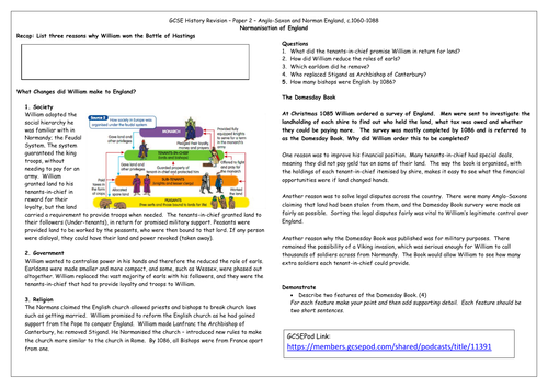 Anglo-Saxon and Norman England Revision | Teaching Resources