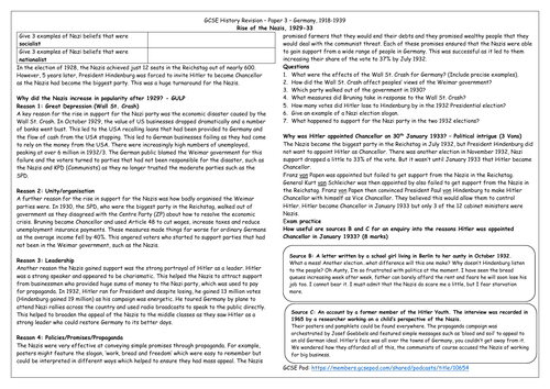 Weimar and Nazi Germany Revision Pack | Teaching Resources