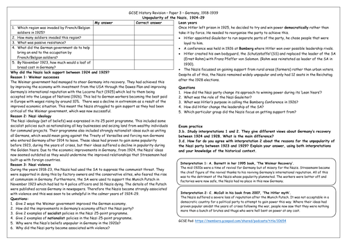 Weimar and Nazi Germany Revision Pack | Teaching Resources