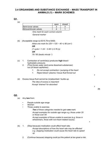 A level Biology - Organisms & Exchange COMPLETE Exam Q&A packs ...