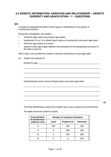 A level Biology - Genetic variation & Relationships- COMPLETE Exam Q&A ...