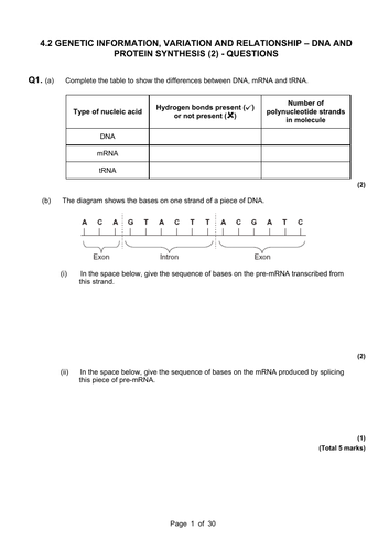 A level Biology - Genetic variation & Relationships- COMPLETE Exam Q&A ...