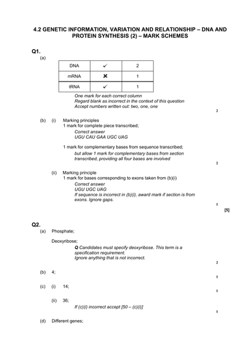 A level Biology - Genetic variation & Relationships- COMPLETE Exam Q&A ...
