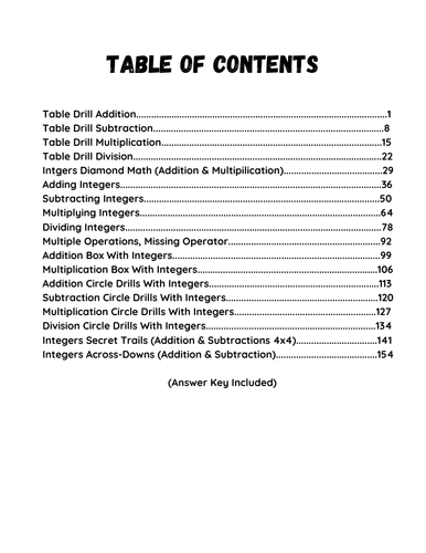 Integers Practice Problems Grades 5 8 Teaching Resources
