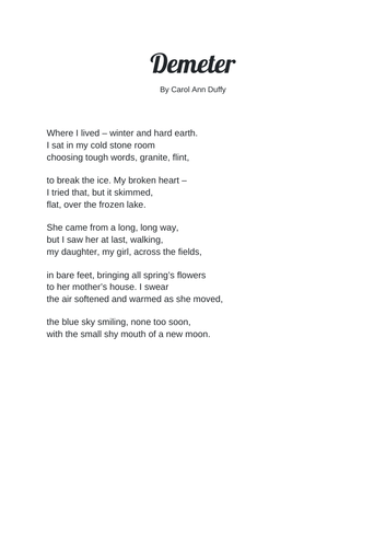 Medusa and Demeter, by Carol Ann Duffy | Teaching Resources