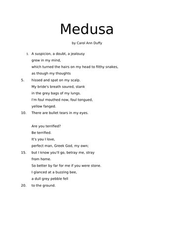 Medusa and Demeter, by Carol Ann Duffy | Teaching Resources