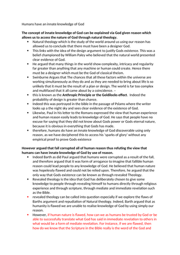 RS Knowledge of God notes Revealed theology | Teaching Resources