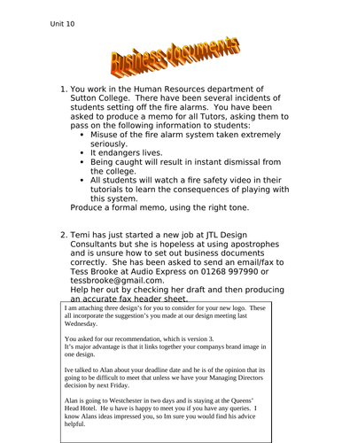 BTEC Level 1/Level 2 Business Unit 10: Using Business Documentation ...