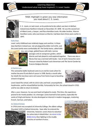 What inspired C.S. Lewis’ books... | Teaching Resources