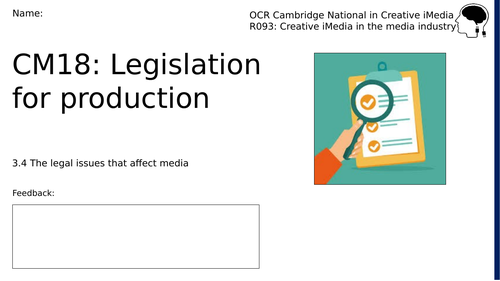 CM18 - Legislation for production (Workbook) | Teaching Resources