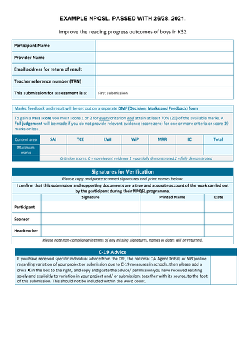 Example NPQSL: Improve the reading progress outcomes of boys in KS2 ...