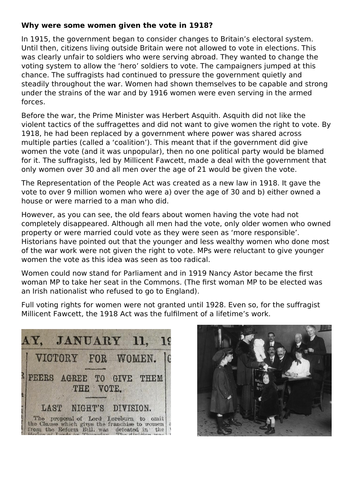 WWI women suffrage Impact | Teaching Resources