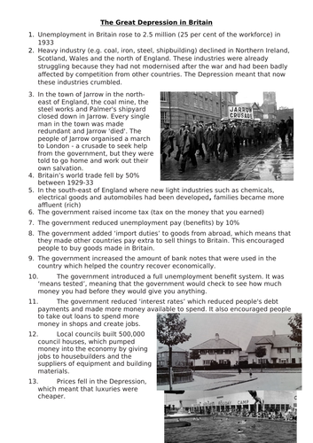 Great Depression Britain | Teaching Resources
