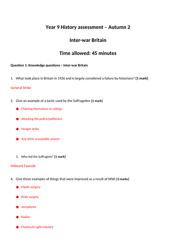 Interwar Britain Assessment | Teaching Resources