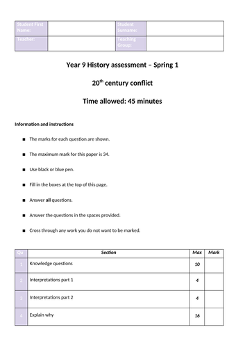 20th century conflict SoW | Teaching Resources
