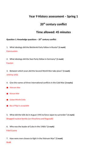 20th century conflict SoW | Teaching Resources