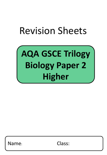 AQA GCSE Biology Revision Sheets Paper 2 | Teaching Resources