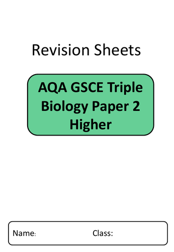 AQA GCSE Biology Revision Sheets Paper 2 | Teaching Resources