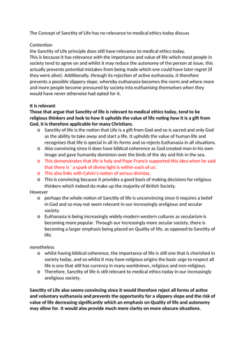 Euthanasia OCR RS A level essays and notes | Teaching Resources