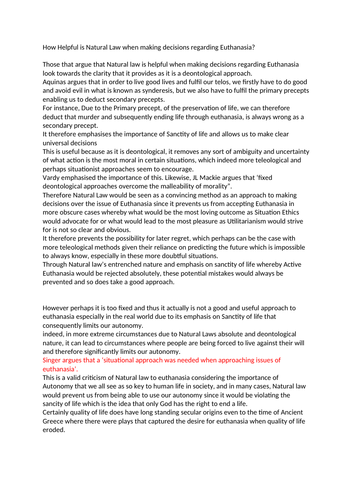 Euthanasia OCR RS A level essays and notes | Teaching Resources
