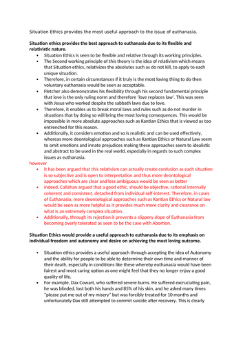 Euthanasia OCR RS A level essays and notes | Teaching Resources
