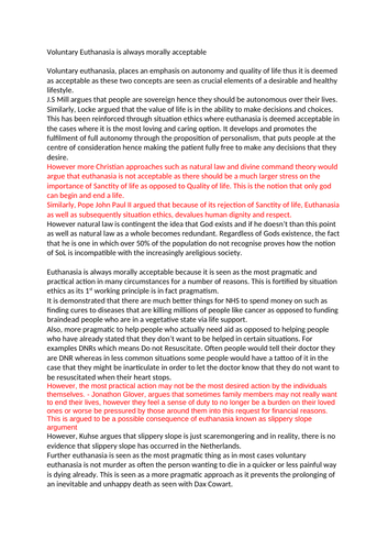 Euthanasia OCR RS A level essays and notes | Teaching Resources